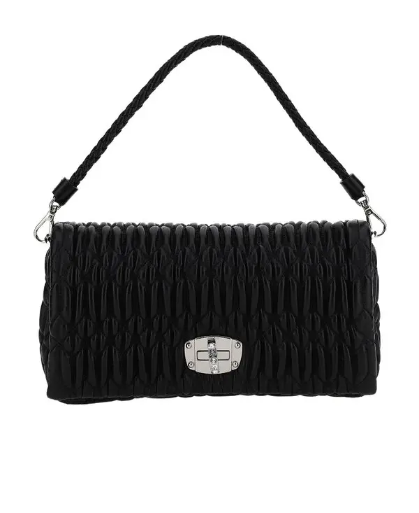 Miu Miu Crystal Strap Quilted Shoulder Bag - Black