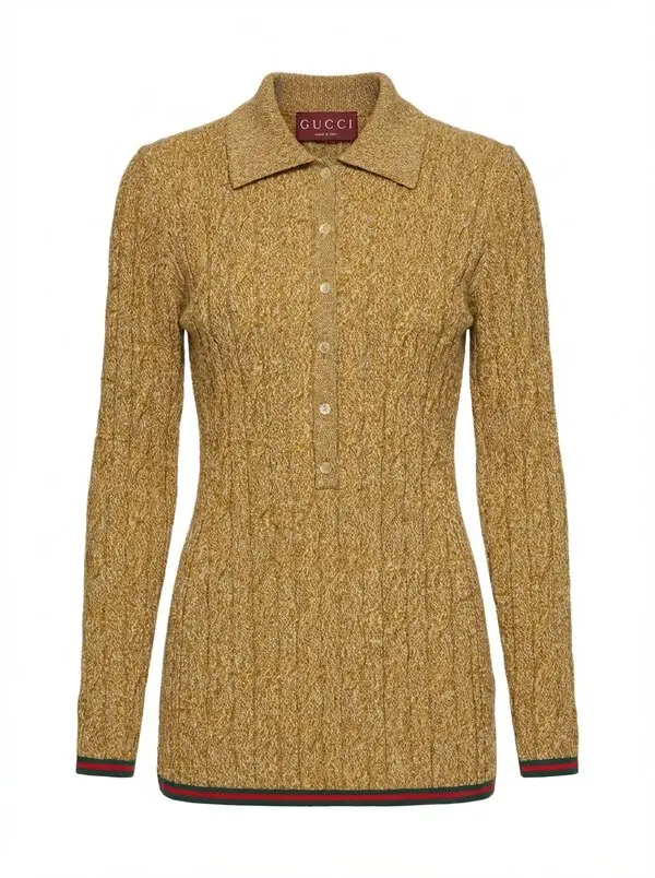 Gucci Fine Cable And Rib Polo Top - Yellow