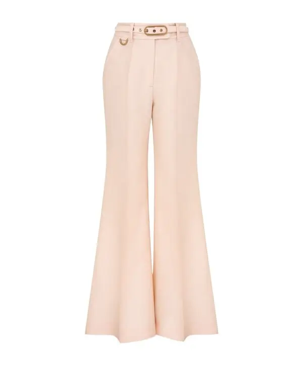 Zimmermann Eden Trousers Wide Leg, Belted, Pleated - Macadamia