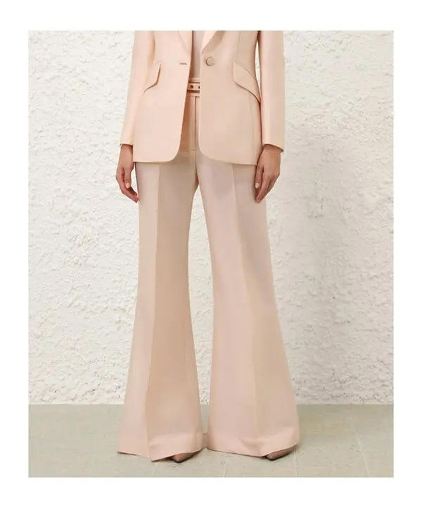 Zimmermann Eden Trousers Wide Leg, Belted, Pleated - Macadamia
