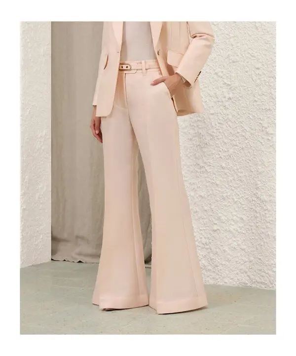 Zimmermann Eden Trousers Wide Leg, Belted, Pleated - Macadamia
