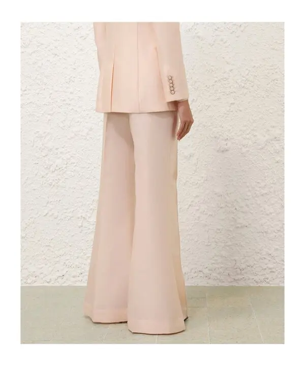 Zimmermann Eden Trousers Wide Leg, Belted, Pleated - Macadamia