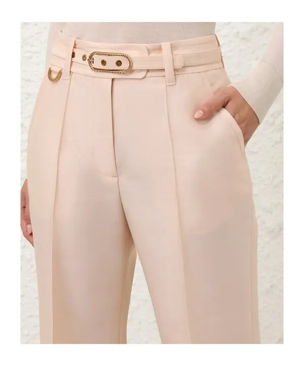 Zimmermann Eden Trousers Wide Leg, Belted, Pleated - Macadamia