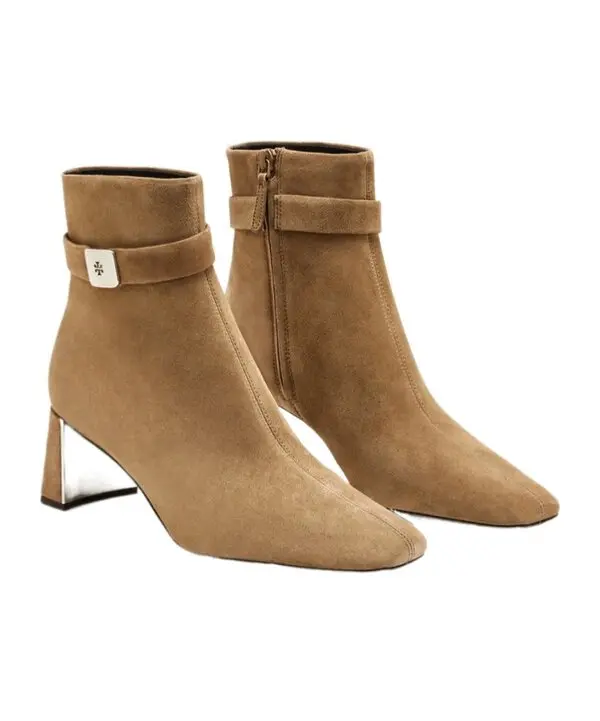 Tory Burch Georgia Suede Pointed Toe Ankle Boots With Sculptural Heel