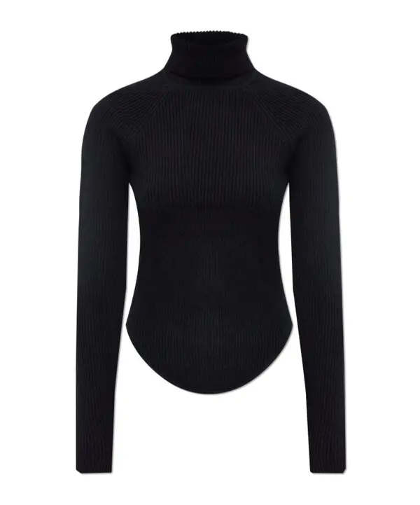 Cult Gaia High Neck Ribbed Knit Long Sleeve Sweater