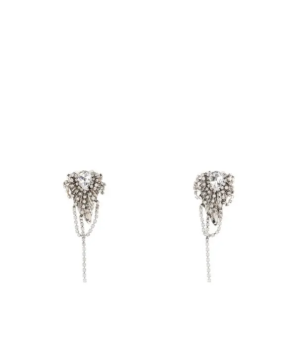 Alessandra Rich Embellished Tassel Drop Earrings - White