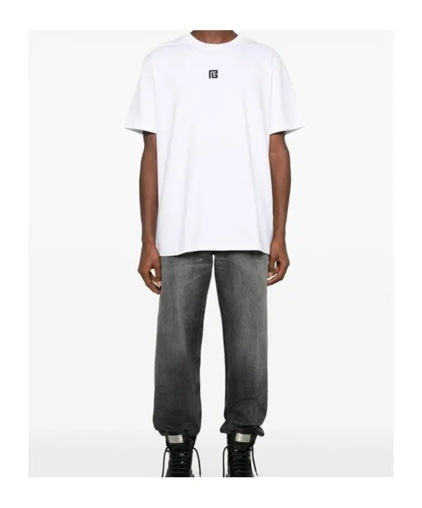 Balmain Logo Embroidered Crewneck T-shirt - White
