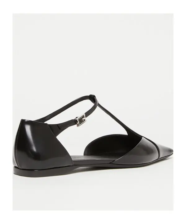 Max Mara Buffed Leather Ballet Flats With Ankle Strap - Black
