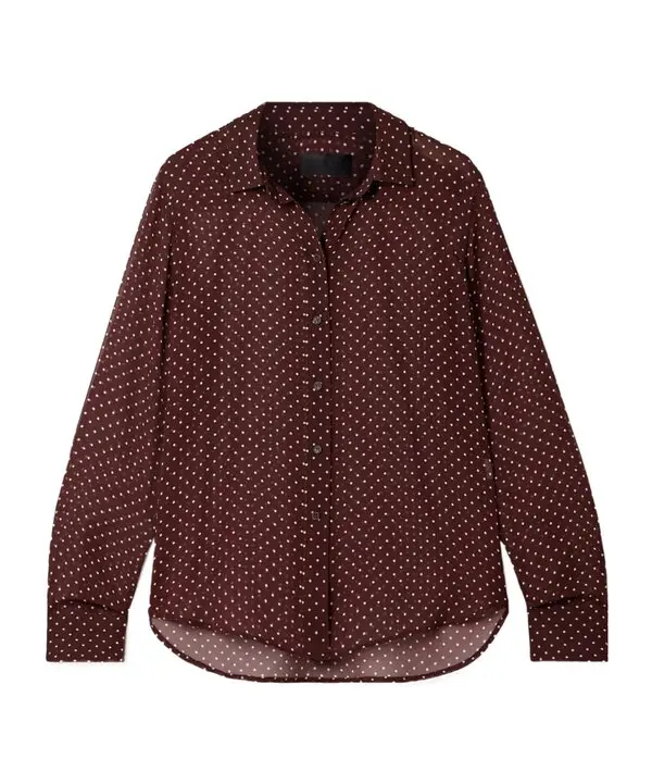 NILI LOTAN Gaia Polka-dot Silk Crepe De Chine Shirt - Brown