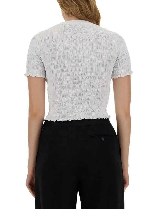 MSGM Logo Printed Smocked Cropped Top