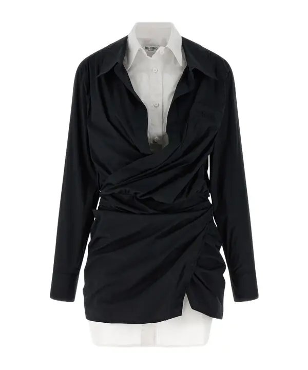 Attico Double Layer Asymmetrical Shirt Dress - Black
