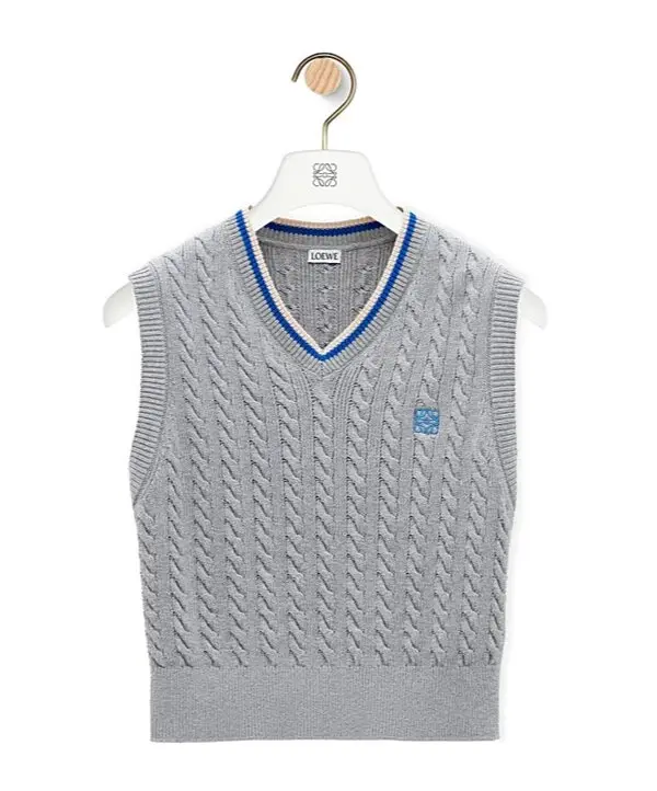 Loewe Cable Knit V-neck Knitted Top - Grey