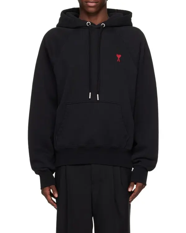 AMI Paris De Coeur Drawstring Hoodie - Black