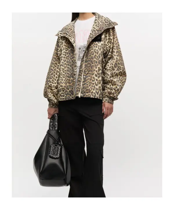 GANNI Leopard Print Hooded Jacket - No