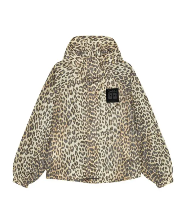 GANNI Leopard Print Hooded Jacket - Nude