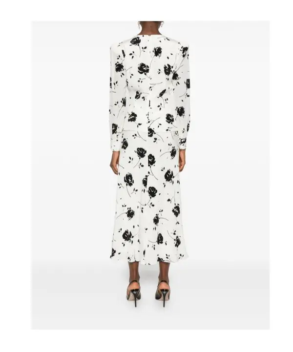 Alessandra Rich Rose Printed V-neck Midi Dress