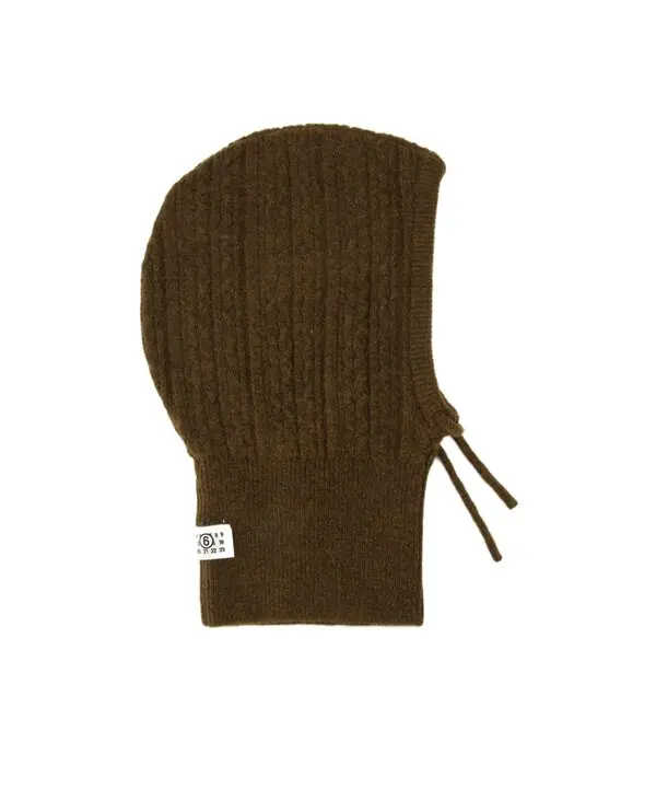 MAISON MARGIELA Numeric Patch Cable Knit Balaclava - Brown