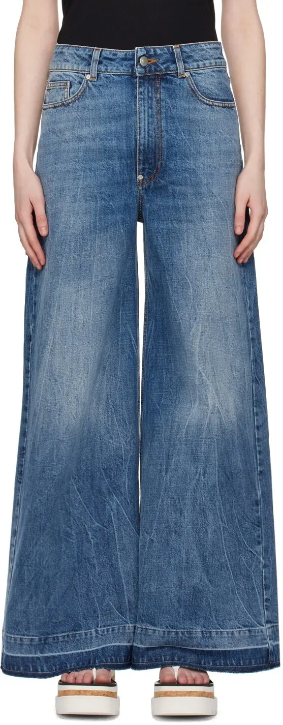 Stella McCartney Wide-leg Button Denim Trousers - Blue