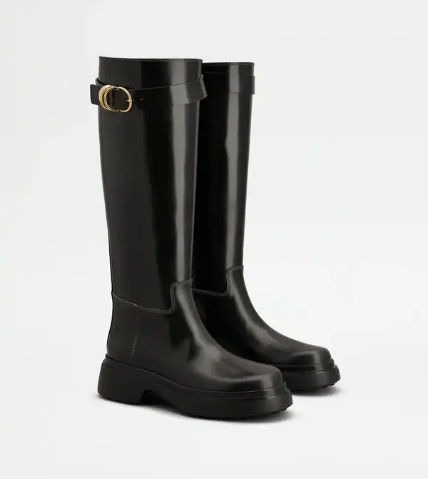 TOD'S Knee High Chunky Boots With Buckled Straps