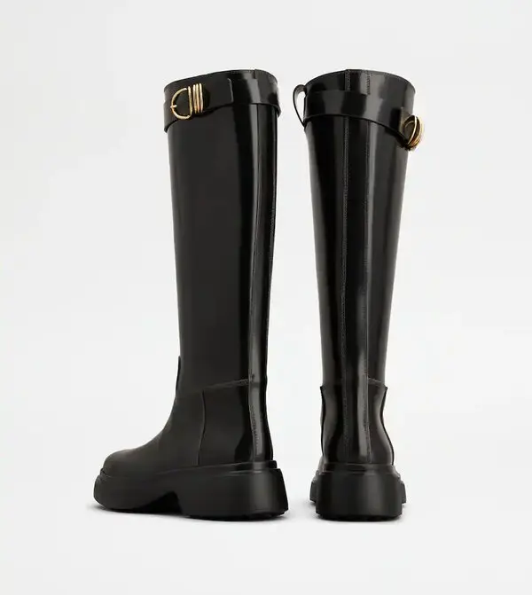 TOD'S Knee High Chunky Boots With Buckled Straps