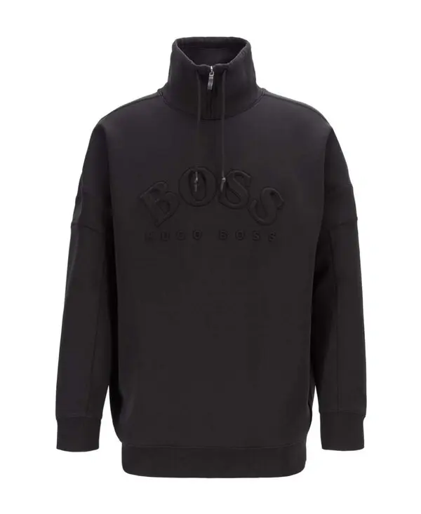Hugo Boss Logo Detail Quarter Zip High Neck Sweater - Black