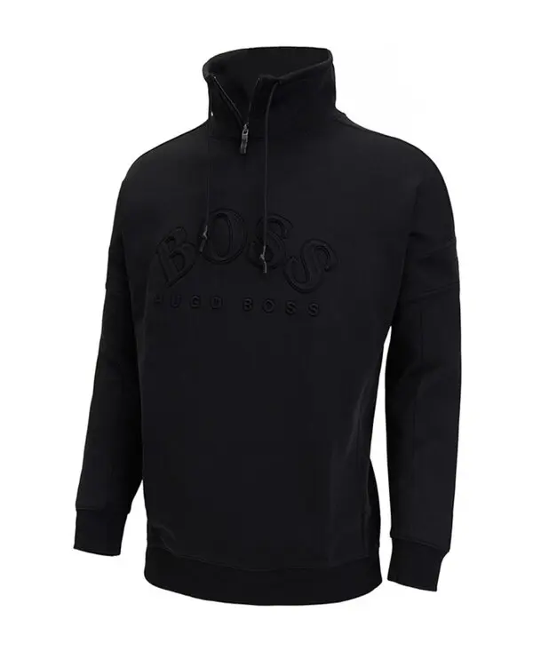 Hugo Boss Logo Detail Quarter Zip High Neck Sweater - Black