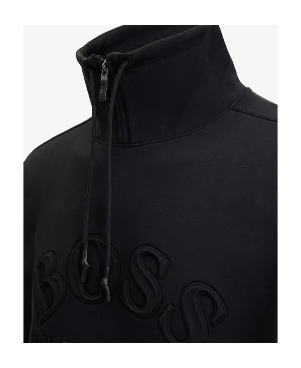 Hugo Boss Logo Detail Quarter Zip High Neck Sweater - Black