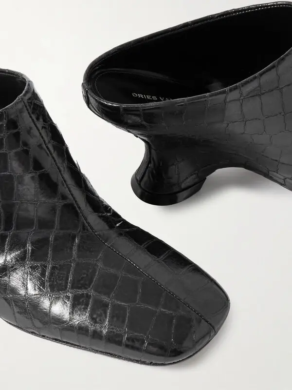 Dries Van Noten Croc Effect Wedge Mules - Black