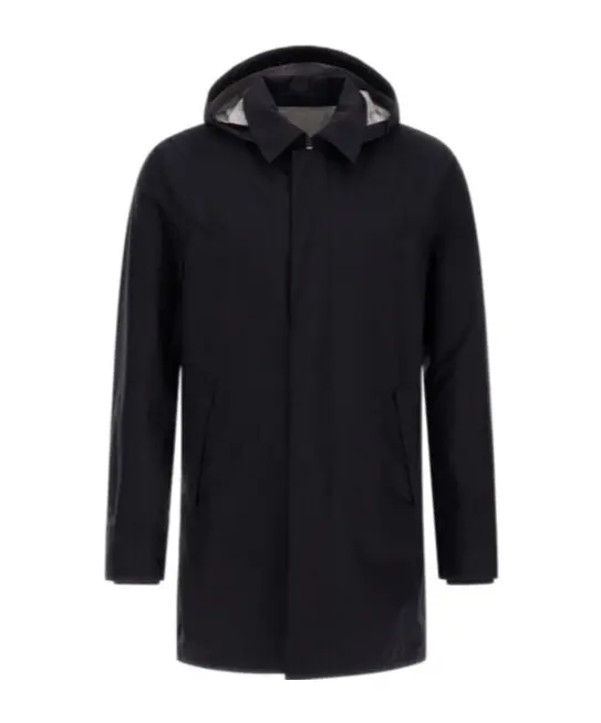 Herno Hooded Concealed-fastening Raincoat - Black