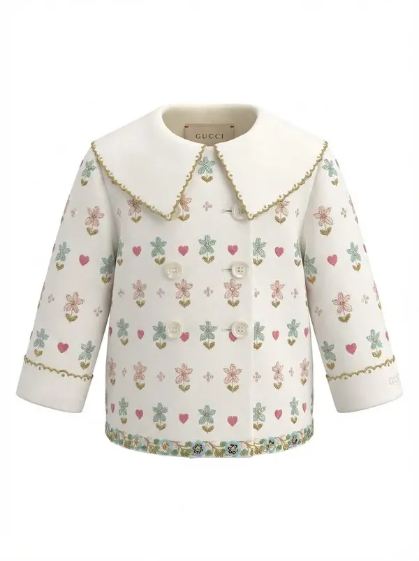 Gucci Floral-embroidered Cotton Coat - White