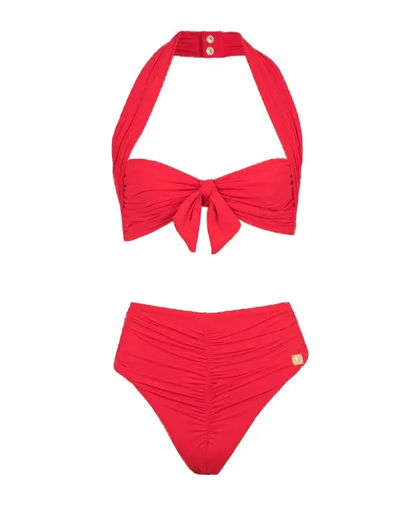 Balmain Halterneck Bow Front Two-piece Swimsuit - Red