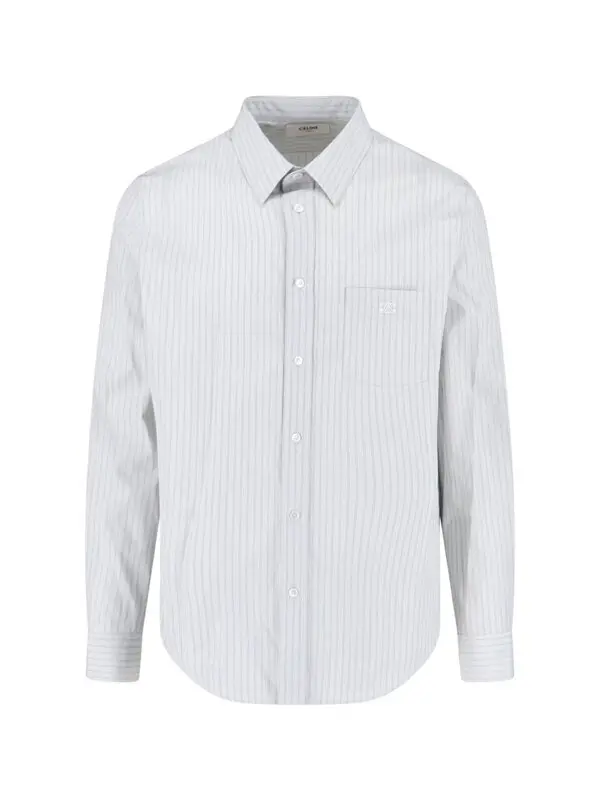 Celine Loose Shirt In Striped Cotton Poplin - No