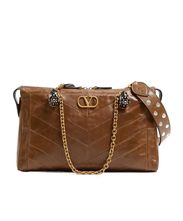 Valentino Garavani Panthea Logo Plaque Quilted Shoulder Bag - Brown