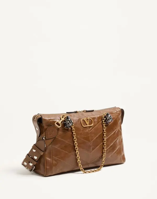 Valentino Garavani Panthea Logo Plaque Quilted Shoulder Bag - Brown