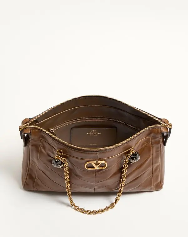 Valentino Garavani Panthea Logo Plaque Quilted Shoulder Bag - Brown
