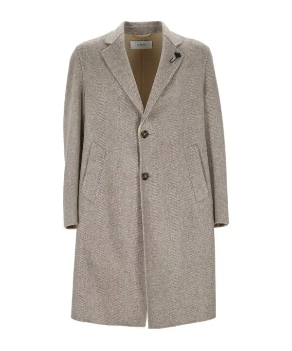 LARDINI Herringbone Logo Plaque Coat - Gray