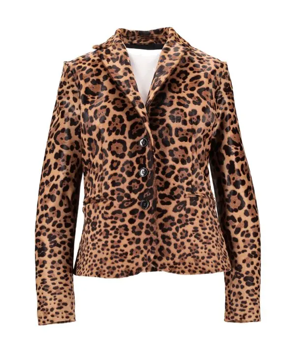 Lela Rose Long-sleeved Leopard-print Leather Jacket