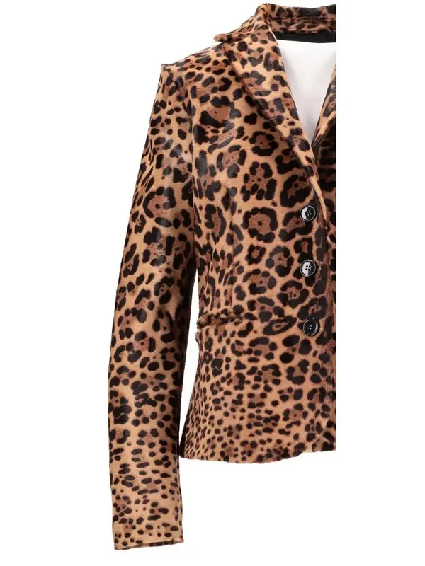 Lela Rose Long-sleeved Leopard-print Leather Jacket