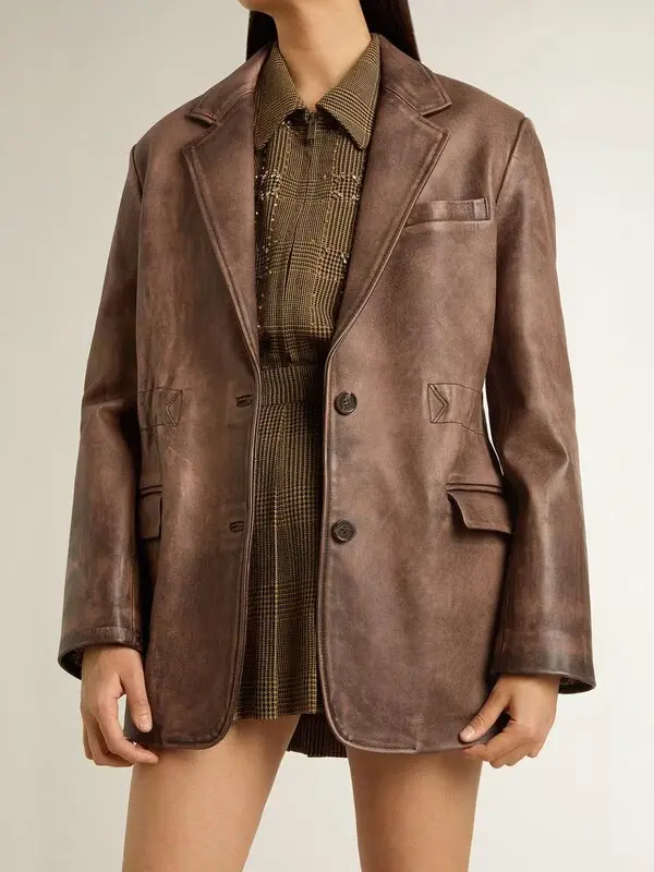 GOLDEN GOOSE Single Breasted Distressed Leather Jacket