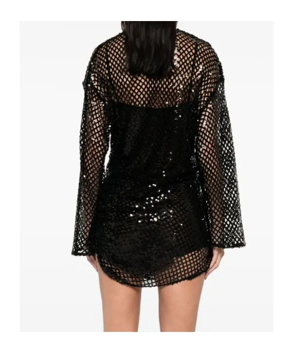 Attico Long Sleeve Sequin Embellished Crewneck Dress