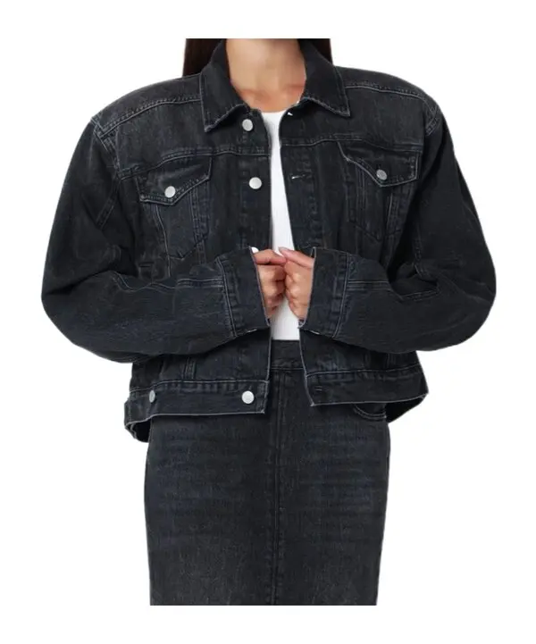 HAIKURE Cropped Denim Jacket With Classic Collar - Black