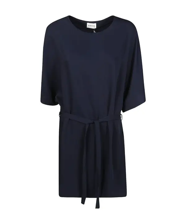P.a.r.o.s.h Round Neck Short Sleeve Belted Mini Dress