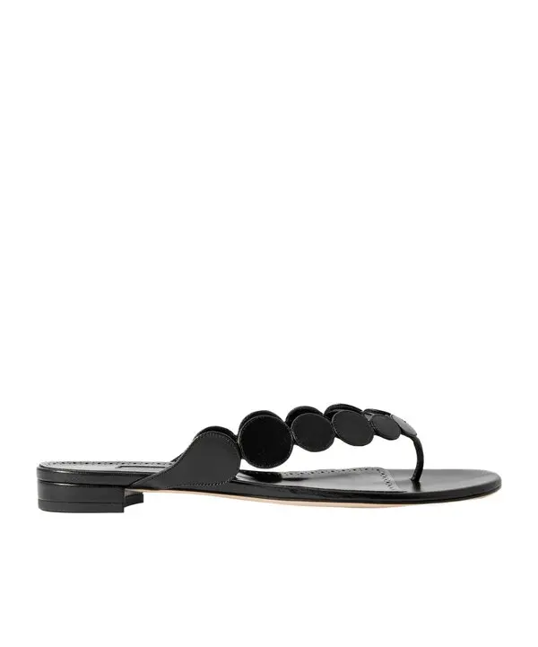 Manolo Blahnik Round Toe Graphic Detail Slip-on Sandals - Black