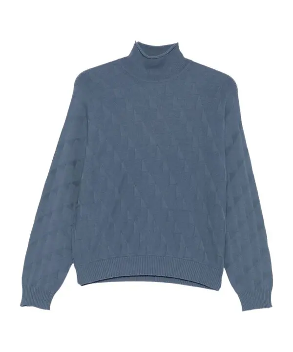Emporio Armani High Neck Knitted Jumper - Light Blue