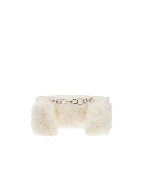 JIL SANDER O-ring Chain Linked Fur-trimmed Scarf - White