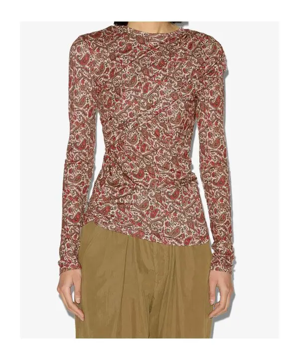 Isabel Marant Étoile Printed Draped Knit Long Sleeve Top - Orange