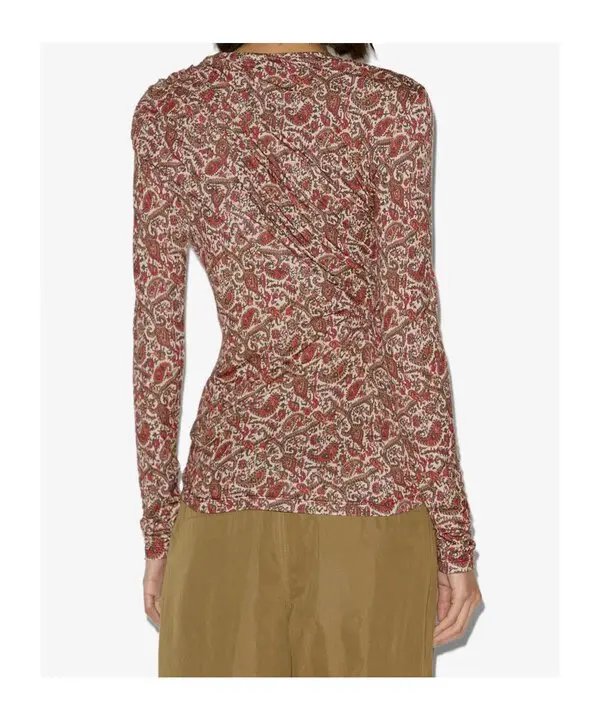 Isabel Marant Étoile Printed Draped Knit Long Sleeve Top - Orange