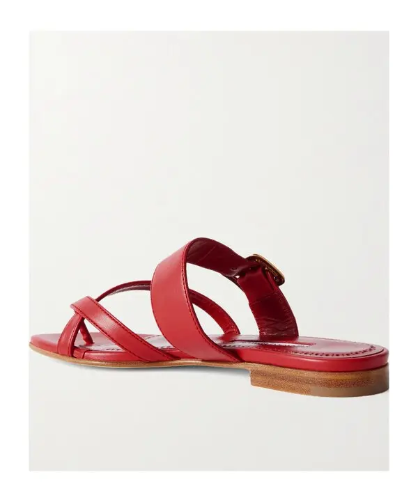 Manolo Blahnik Leather Adjustable Buckle Round Toe Slip-on Flats