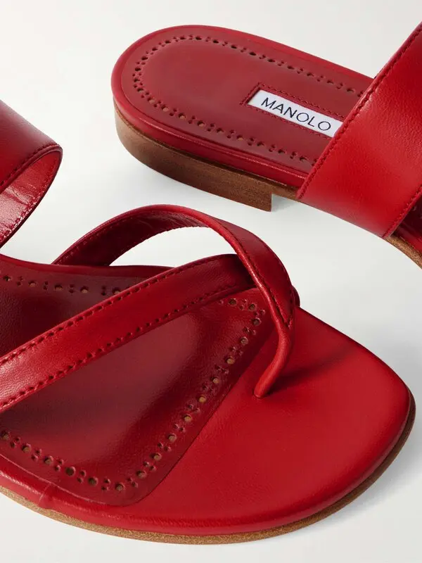Manolo Blahnik Leather Adjustable Buckle Round Toe Slip-on Flats