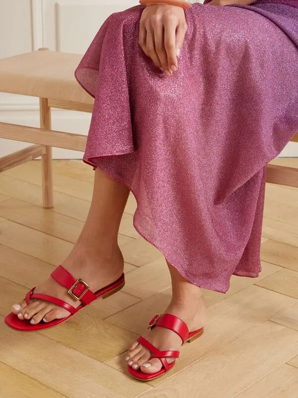 Manolo Blahnik Leather Adjustable Buckle Round Toe Slip-on Flats